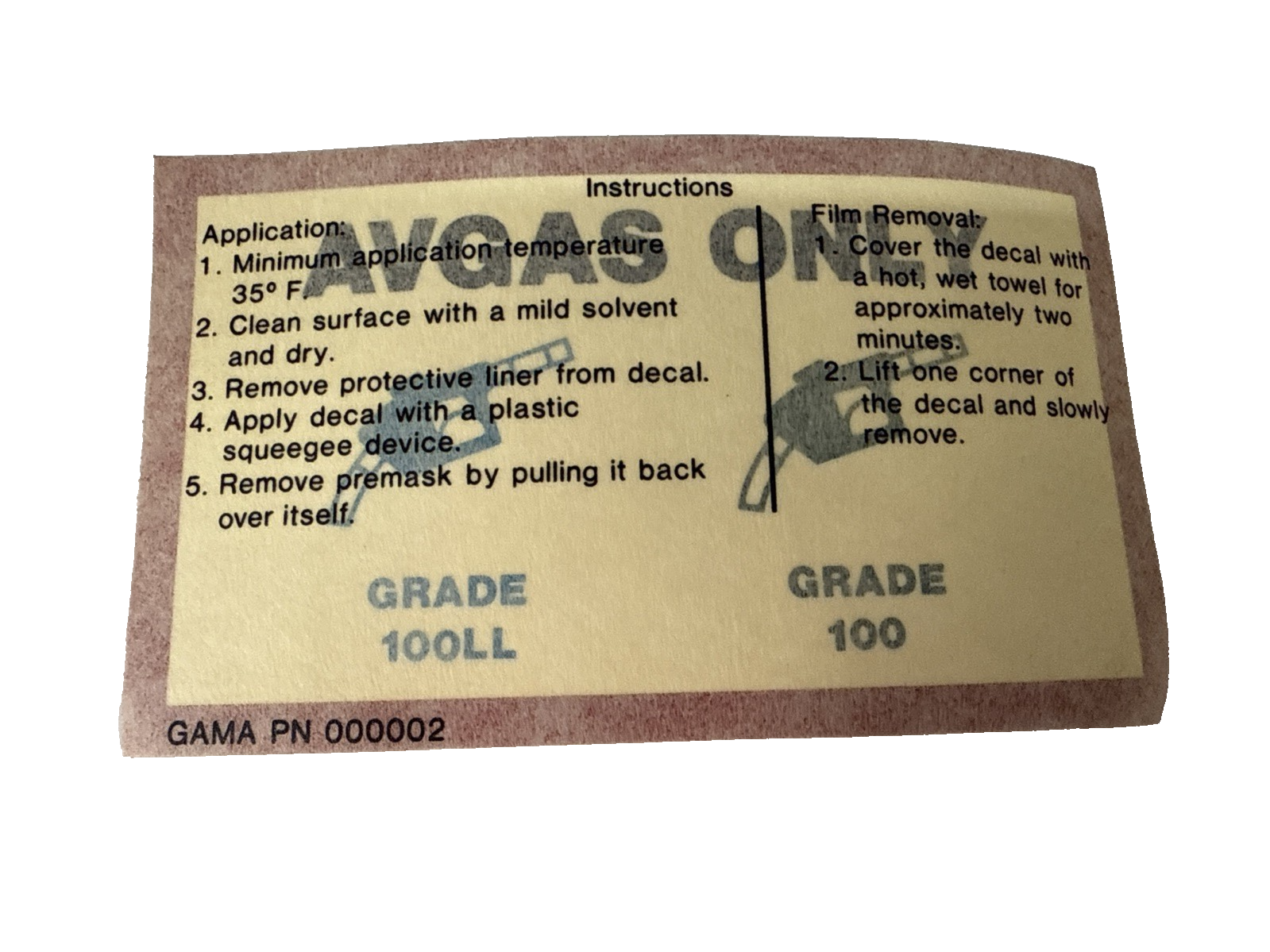 S2608-1 Cessna Aircraft Fuel Placard new numbers S4003-1 or S4527-1 NE ...